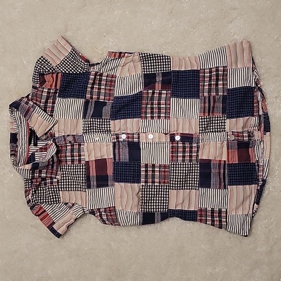 Tommy Hilfiger | Tops | 32 Tommy Hilfiger Patchwork Button Down Short Cup Sleeve Shirt | Poshmark